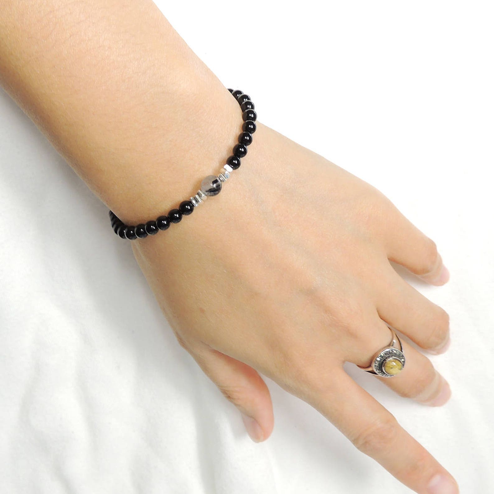 Men's Women Braided Drawstring Bracelet Black Rutilated | Etsy