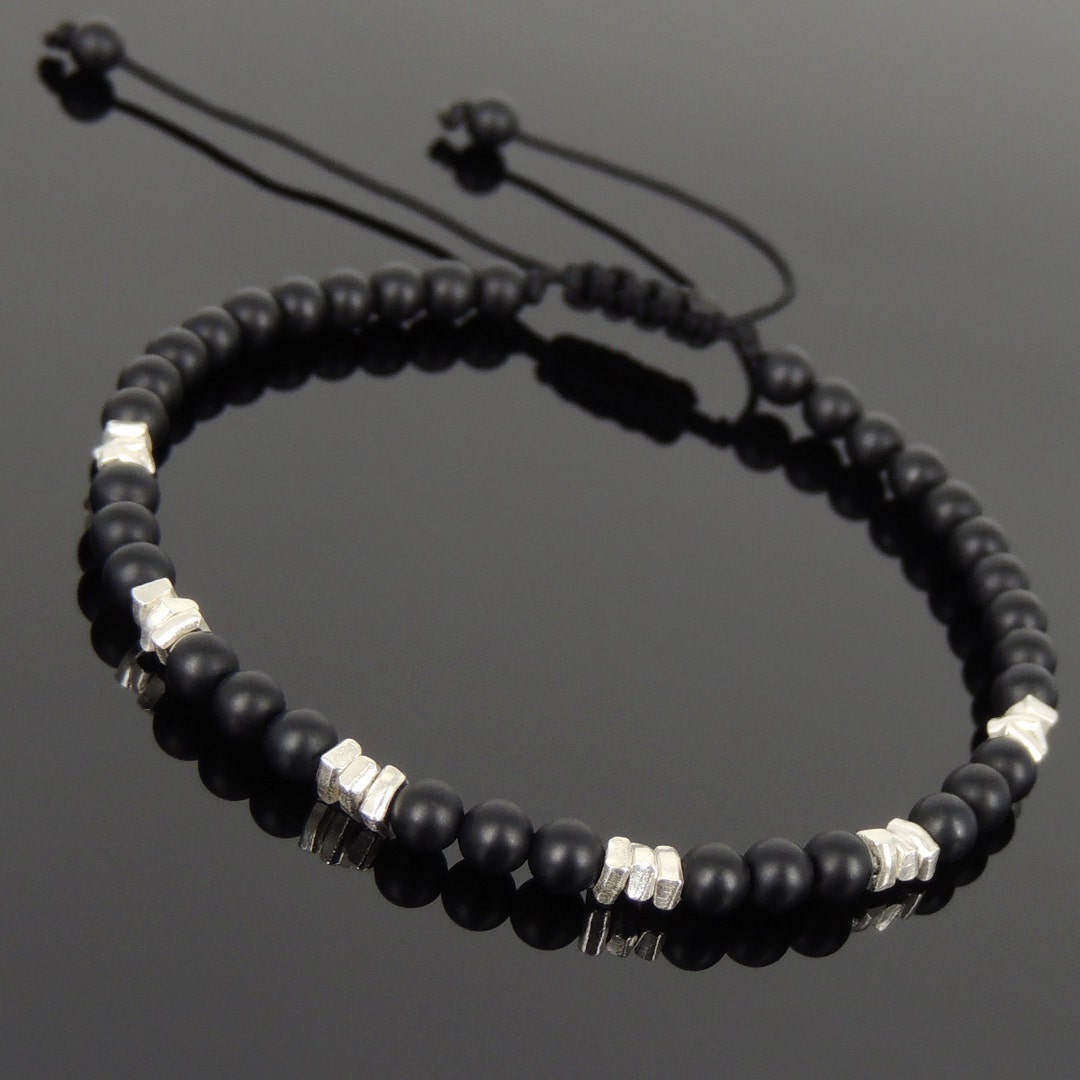 Men's Women Matte Black Onyx Adjustable Braided Bracelet - Etsy