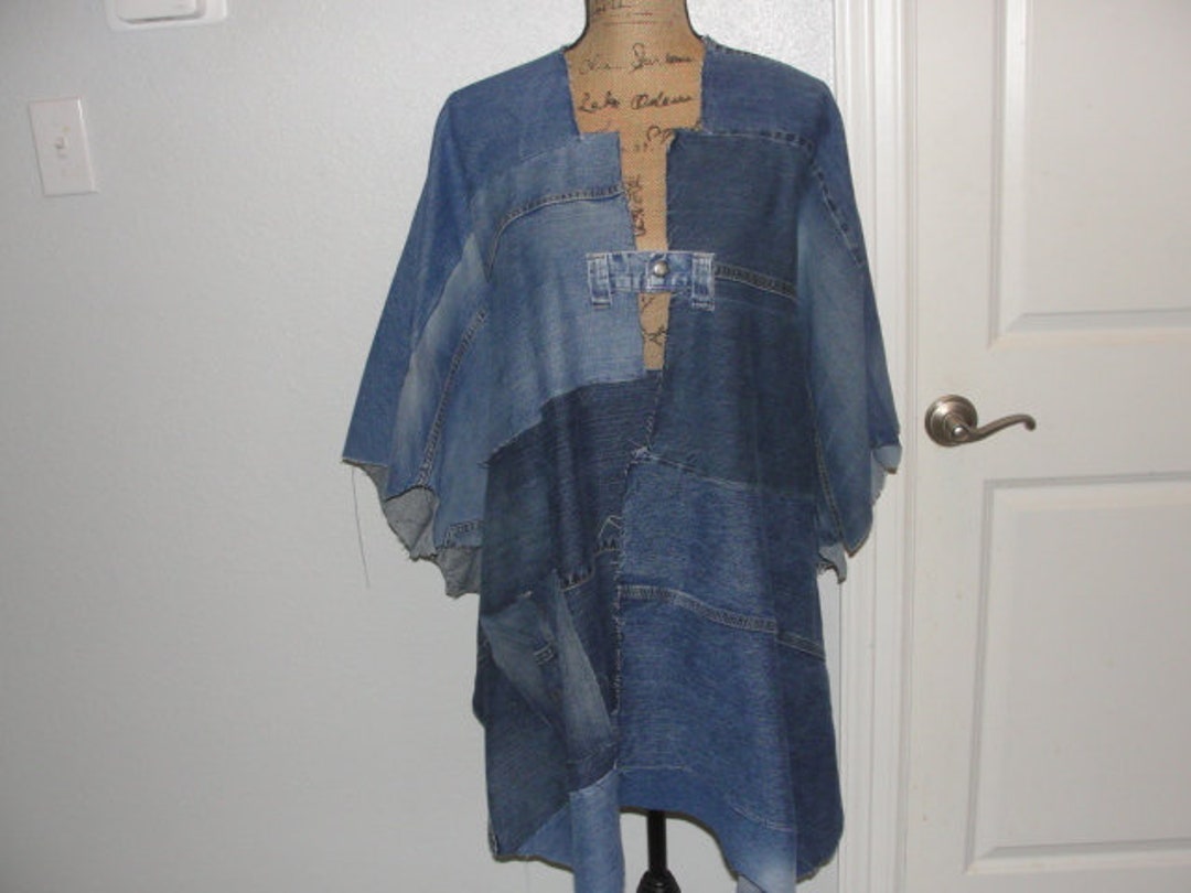 Denim Patchwork Poncho Cape. Jean Denim Poncho. One Size Fits - Etsy