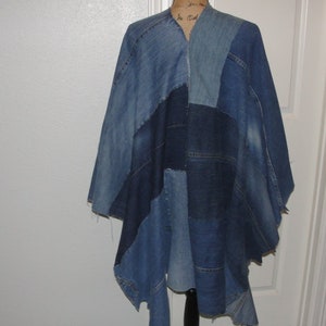 Denim Patchwork Poncho, Cape. Jean Denim Poncho. One Size Fits Most up ...