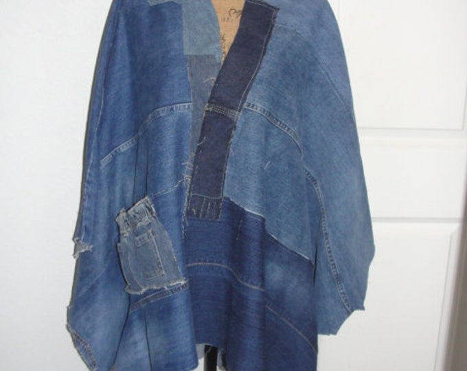 Denim Patchwork Poncho, Cape. Jean Denim Poncho. One Size Fits Most up ...