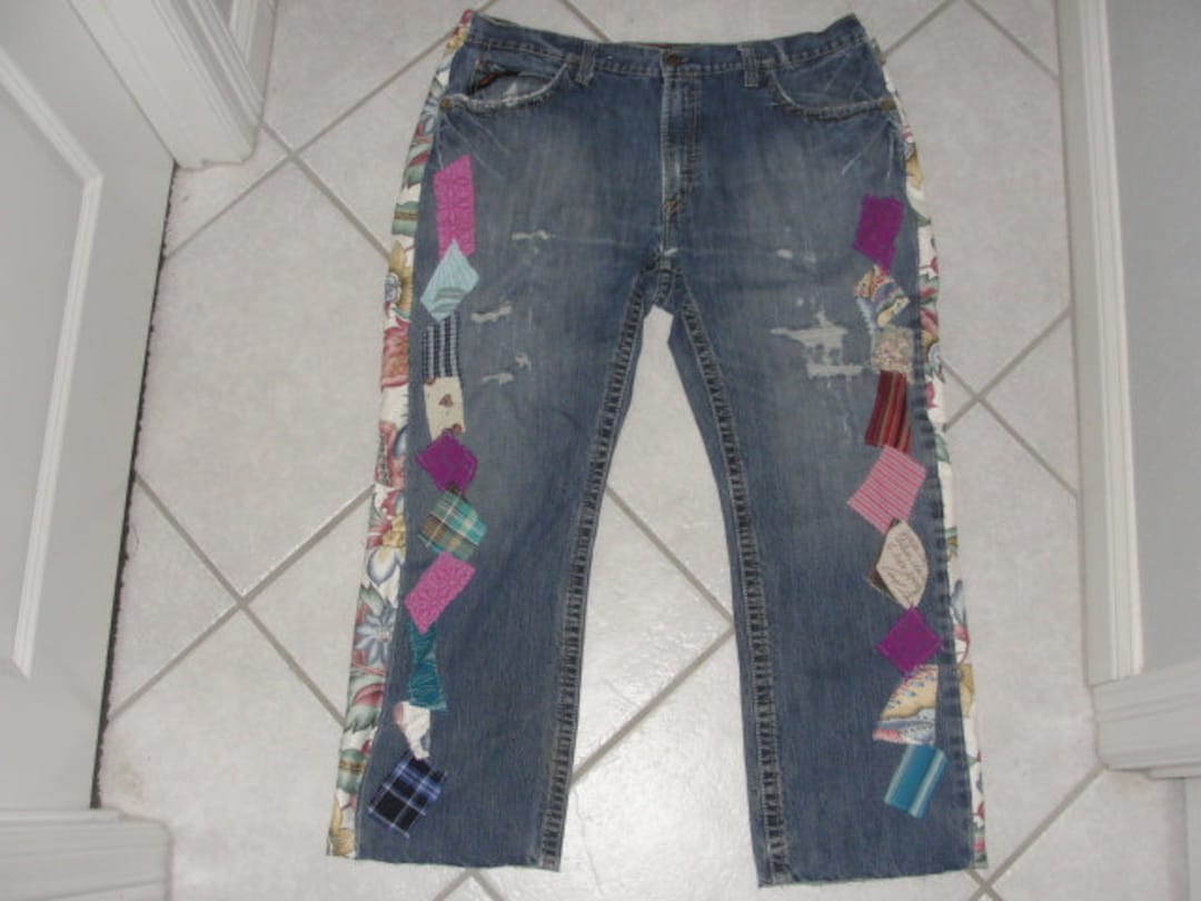 Boho Patchwork Distressed Jeans,more Sizes,plus Size Jeans, 2X-3X Gypsy ...
