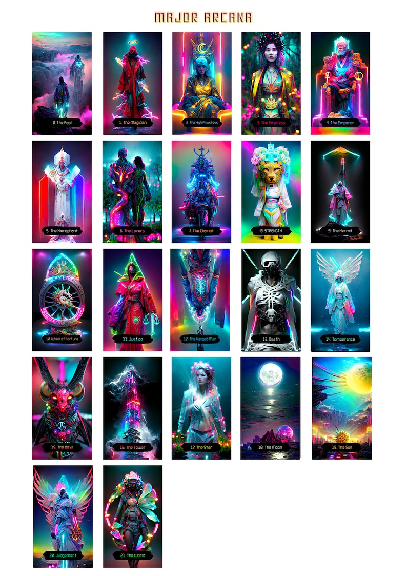 Surreal Cyberpunk TAROT CARD DECK, Oracle Card Game, Prediction Playing ...