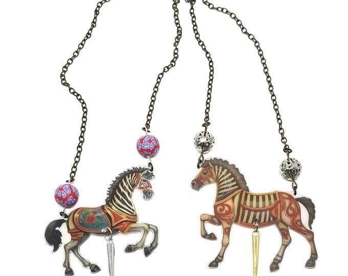 Whimsical Victorian Horse Carousel Necklace, Circus Carousel Pendant ...
