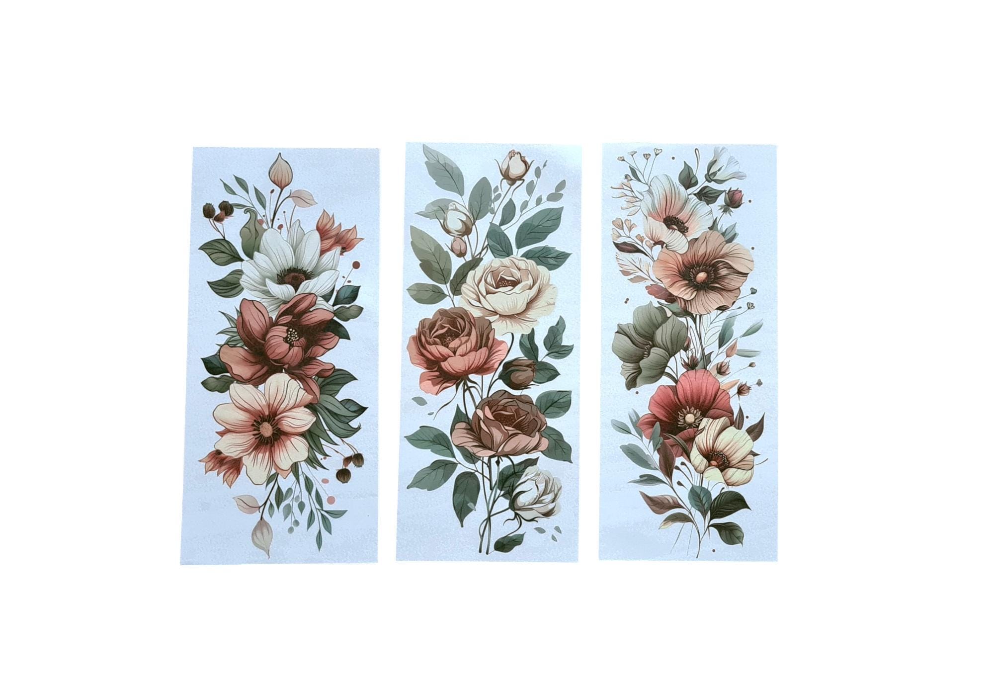 Boho Floral Temporary Tattoos (18cm/20cm Long X 8/9 Cm), Long Whimsical ...