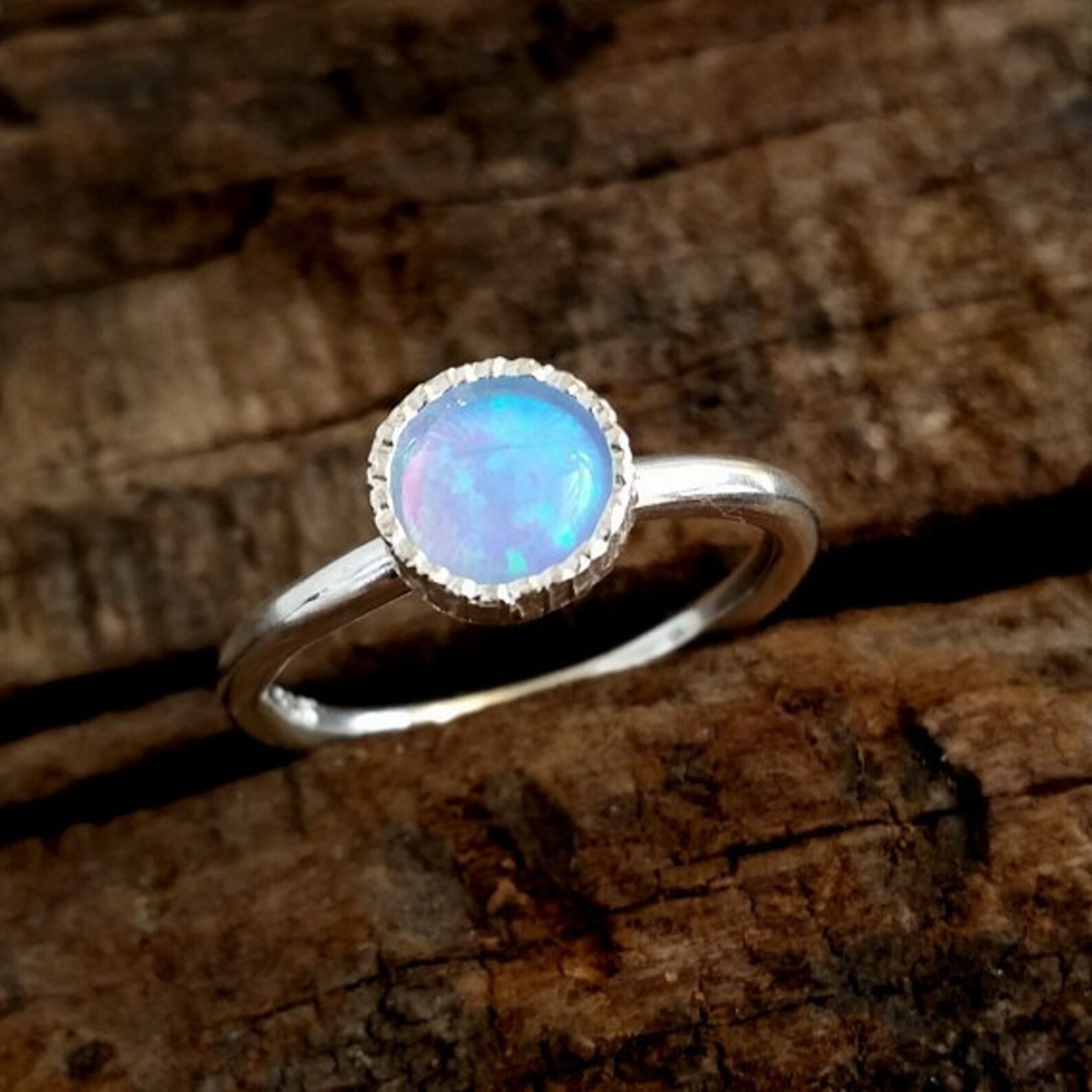 Opal Ring in Sterling Silver Simple Band Ring Personalized - Etsy