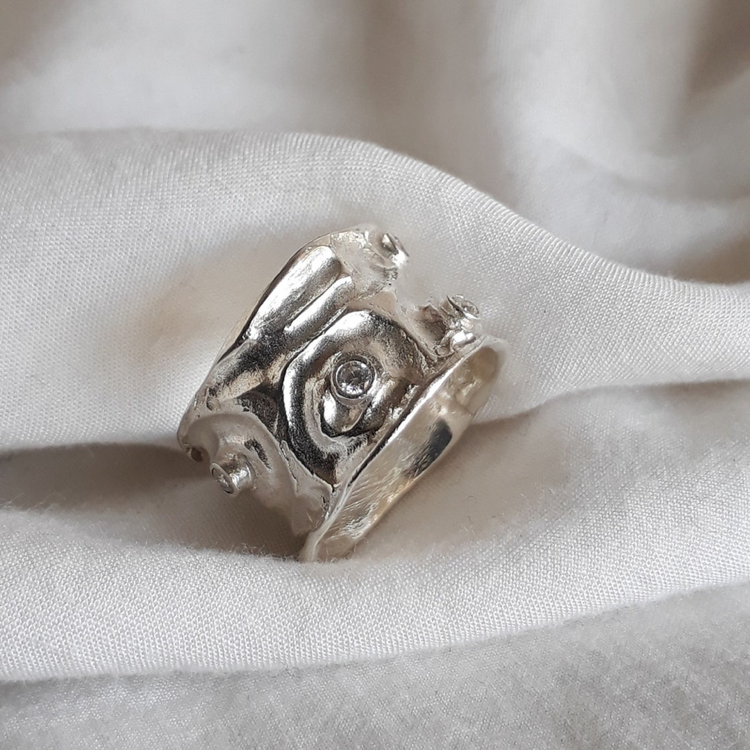 Large Statement Ring for Women, Gemstone Ring, Wide Silver Ring, Unique ...