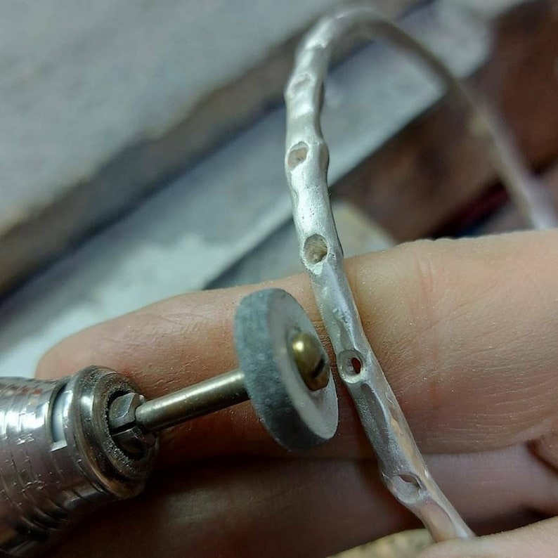 Sapphire Aquamarine Silver Bangle Bracelet: Handmade Organic Gemstone ...