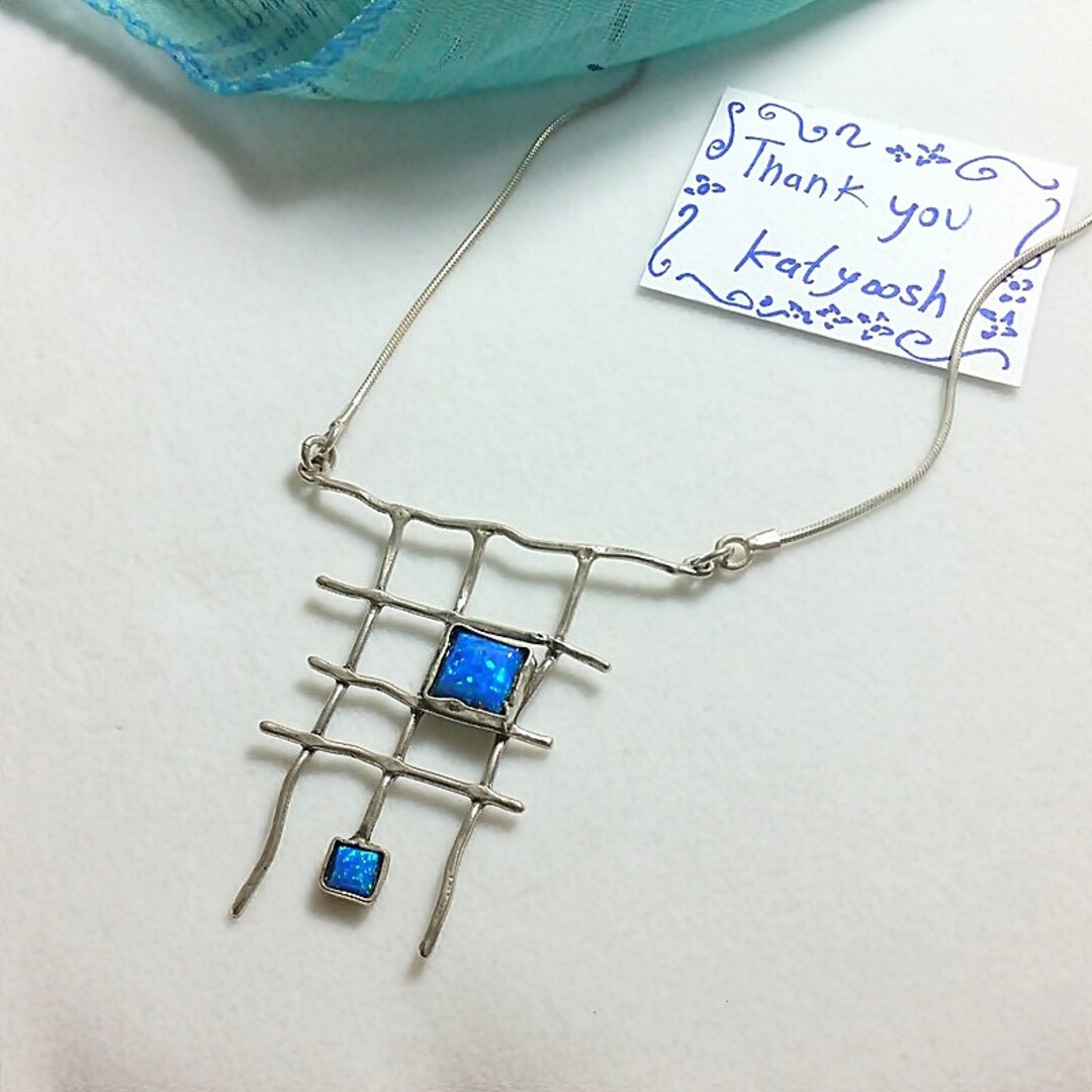 Sterling Silver Opal Net Necklace: Handmade Fashion Jewelry - Etsy