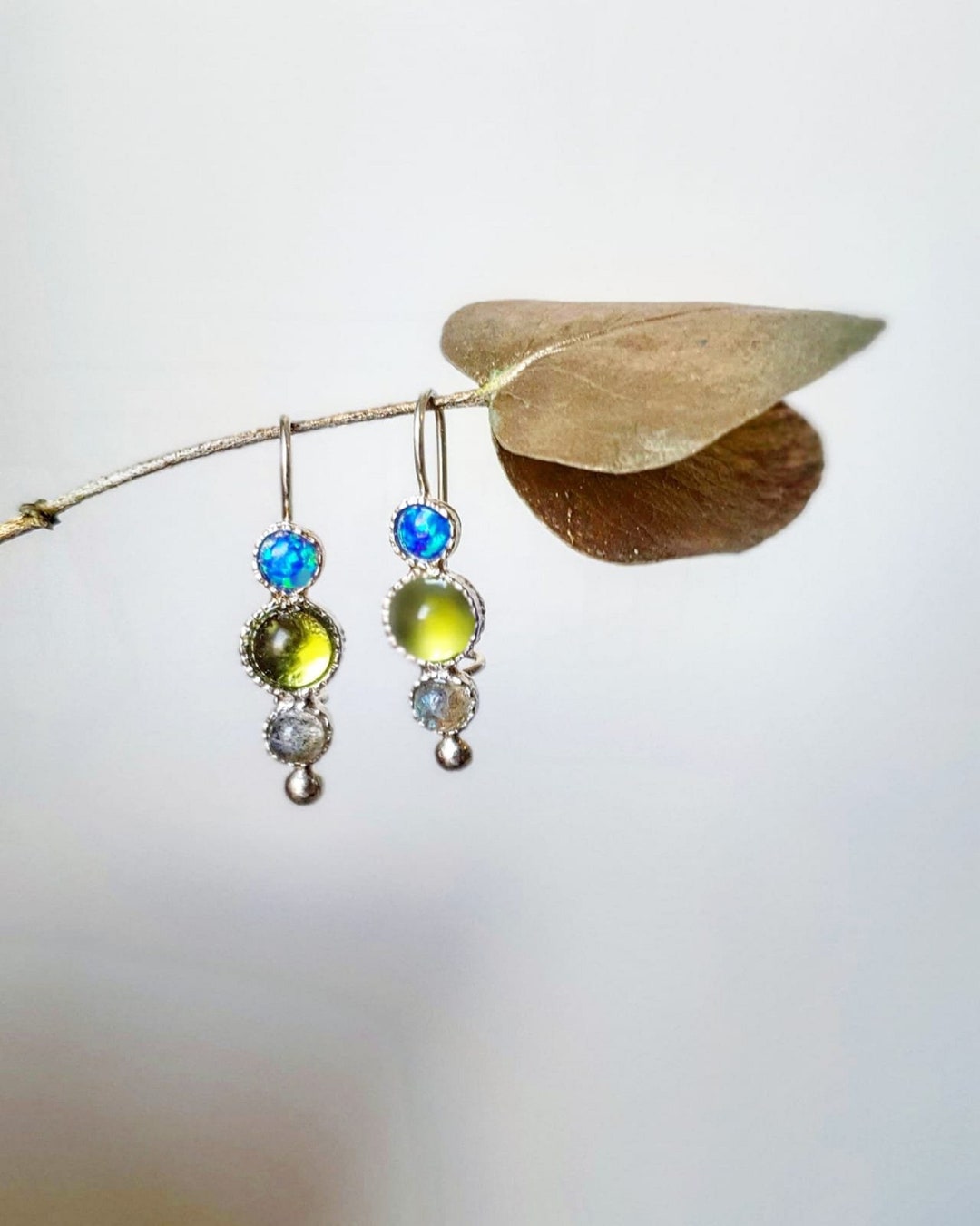 Gemstone Silver Earrings: Opal, Peridot, Labradorite Dangle Earrings - Etsy