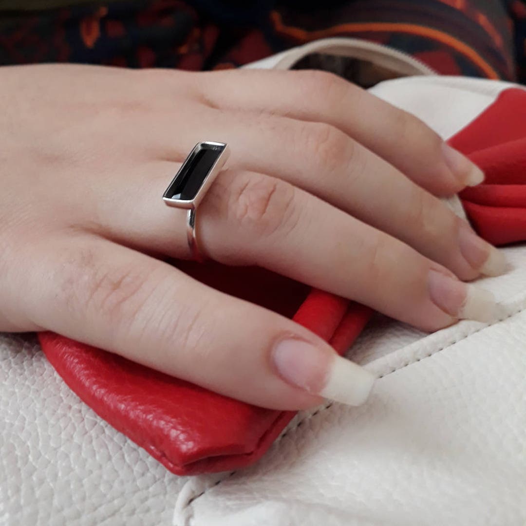 Black Onyx Rectangle Ring: 925 Sterling Silver Gemstone - Etsy