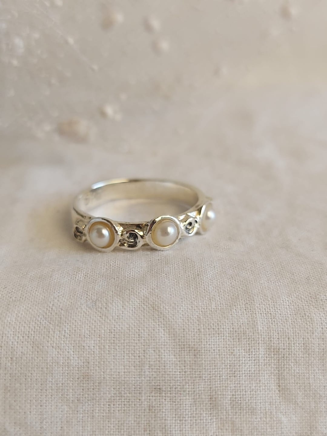 Sterling Silver Pearl Ring: Dainty Stacking Ring With Freshwater Pearls ...