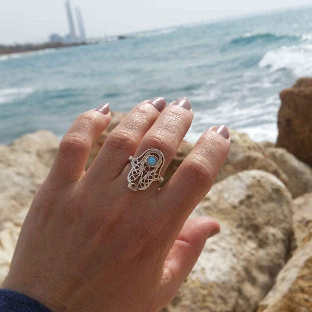 Sterling Silver Hamsa Ring: Filigree Opal Hand of God Ring - Etsy