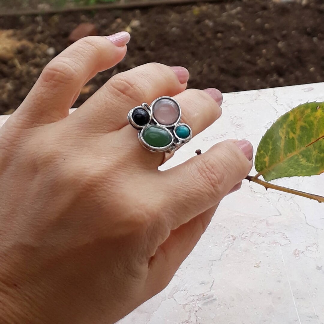 Large Silver Ring, Personalized Ring for Women, Big Statement Ring ...