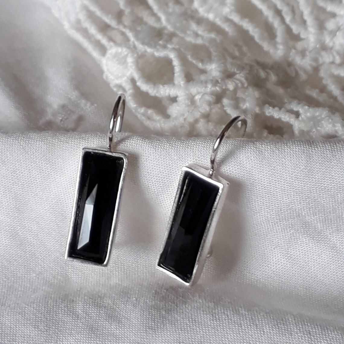 Black Rectangle Earrings Silver Black Onyx Earrings for - Etsy Israel