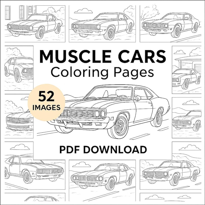 52 American Muscle Car Coloring Pages – Classic Car Enthusiast Gift ...