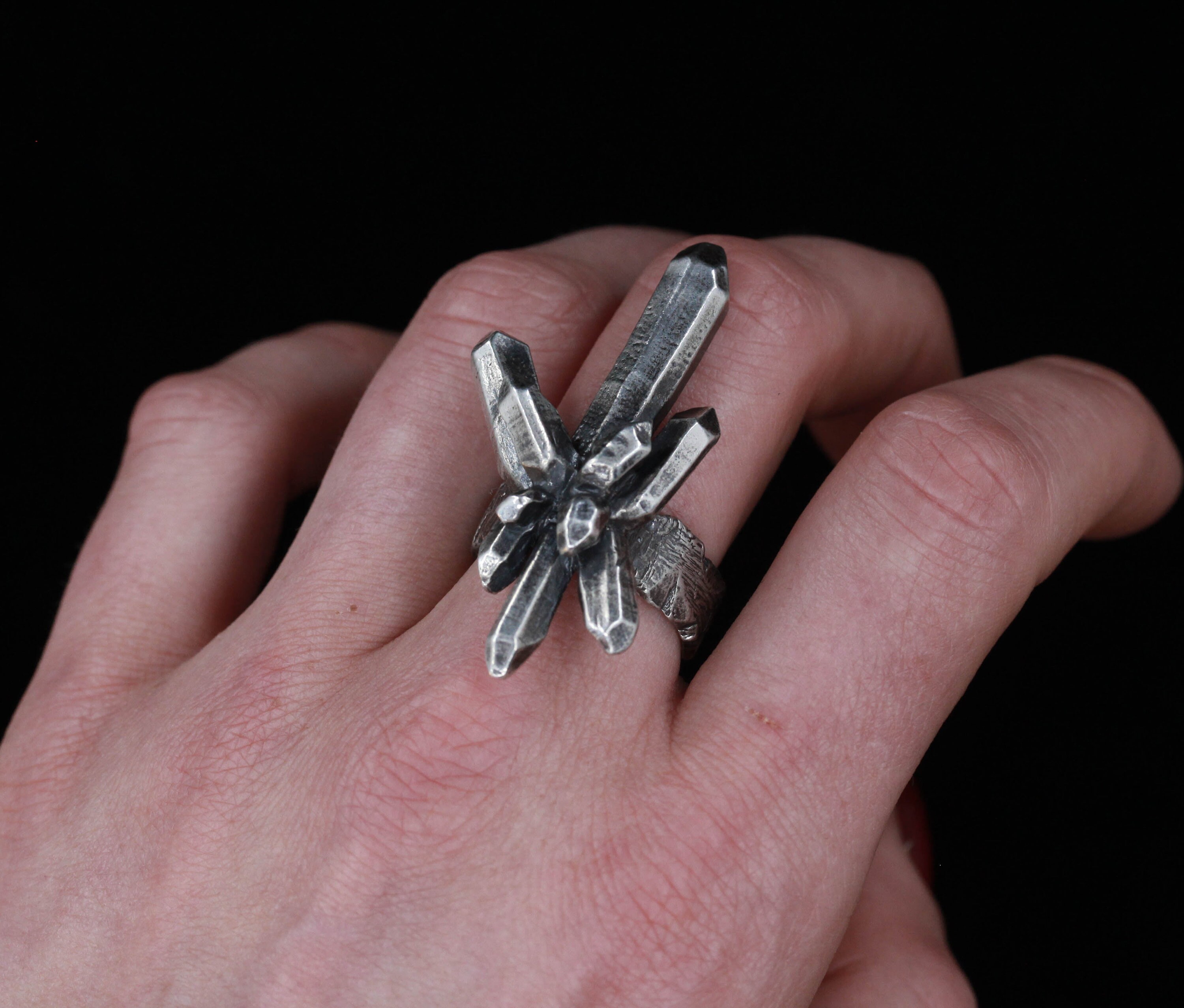 Large Sterling Silver Crystal Cluster Ring // Chunky Rock Formation ...