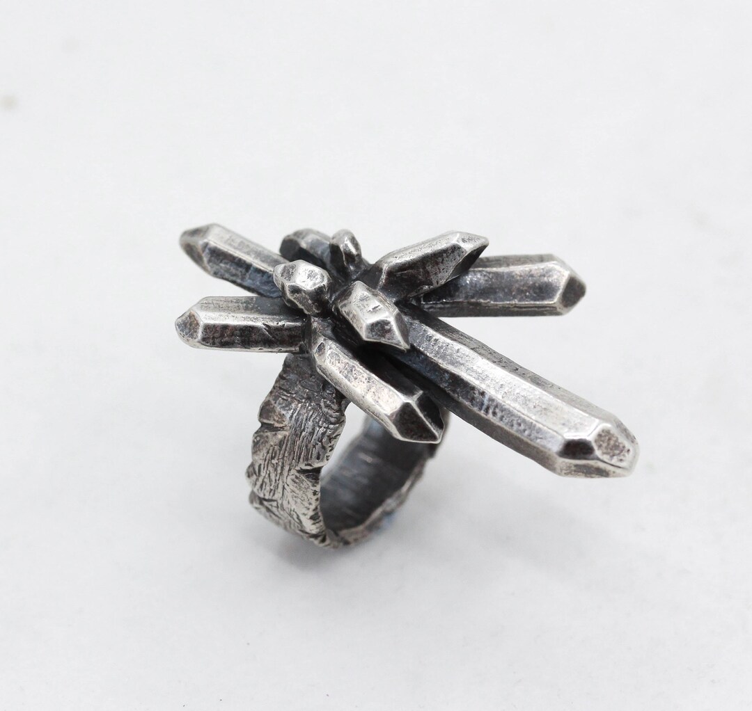 Large Sterling Silver Crystal Cluster Ring // Chunky Rock Formation ...