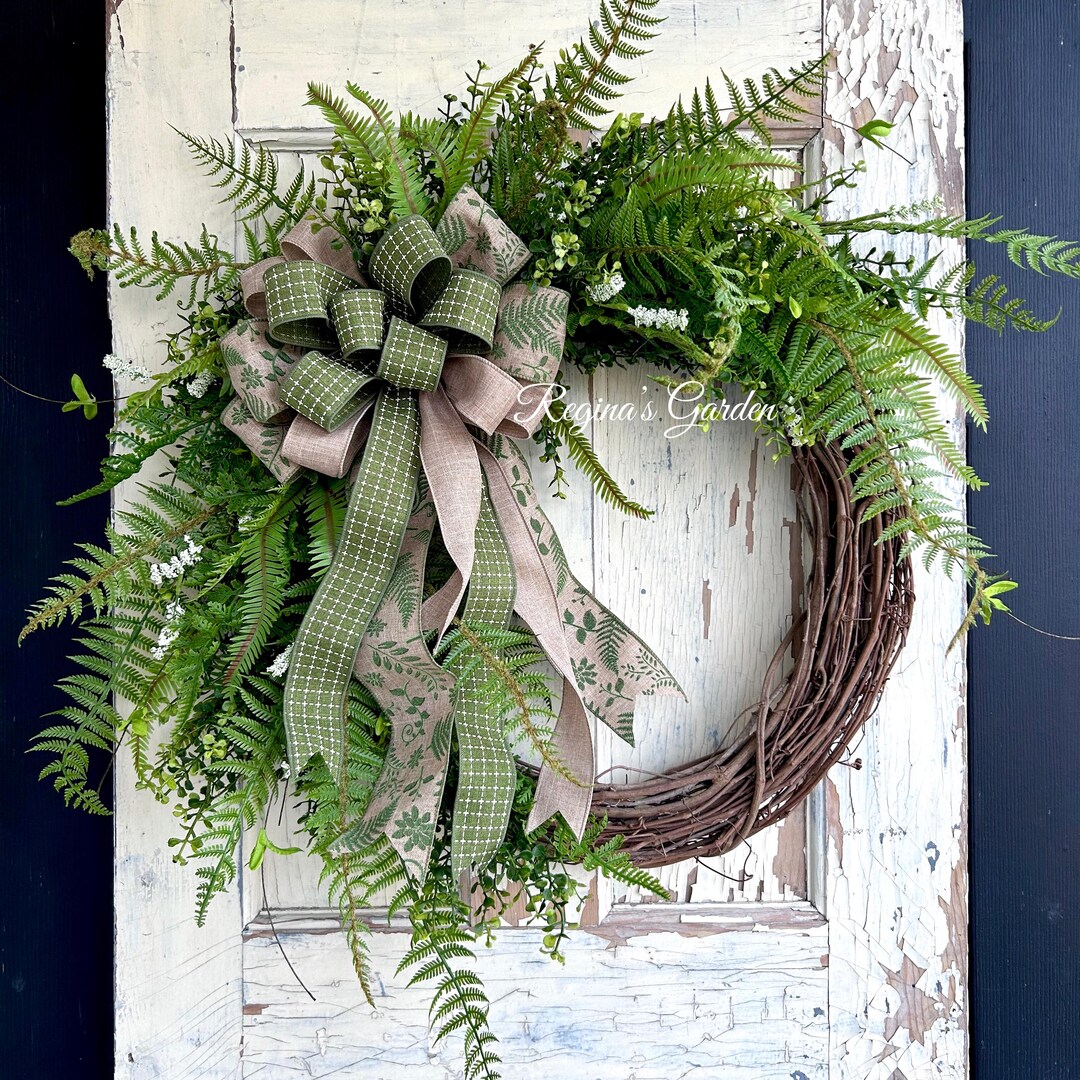 XL Fern Wreath With White Flowers-everyday Cottage Wreath-nature ...