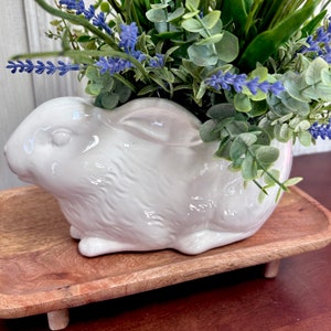 Springtime White Ceramic Rabbit Planter With Real Touch Tulips-easter ...