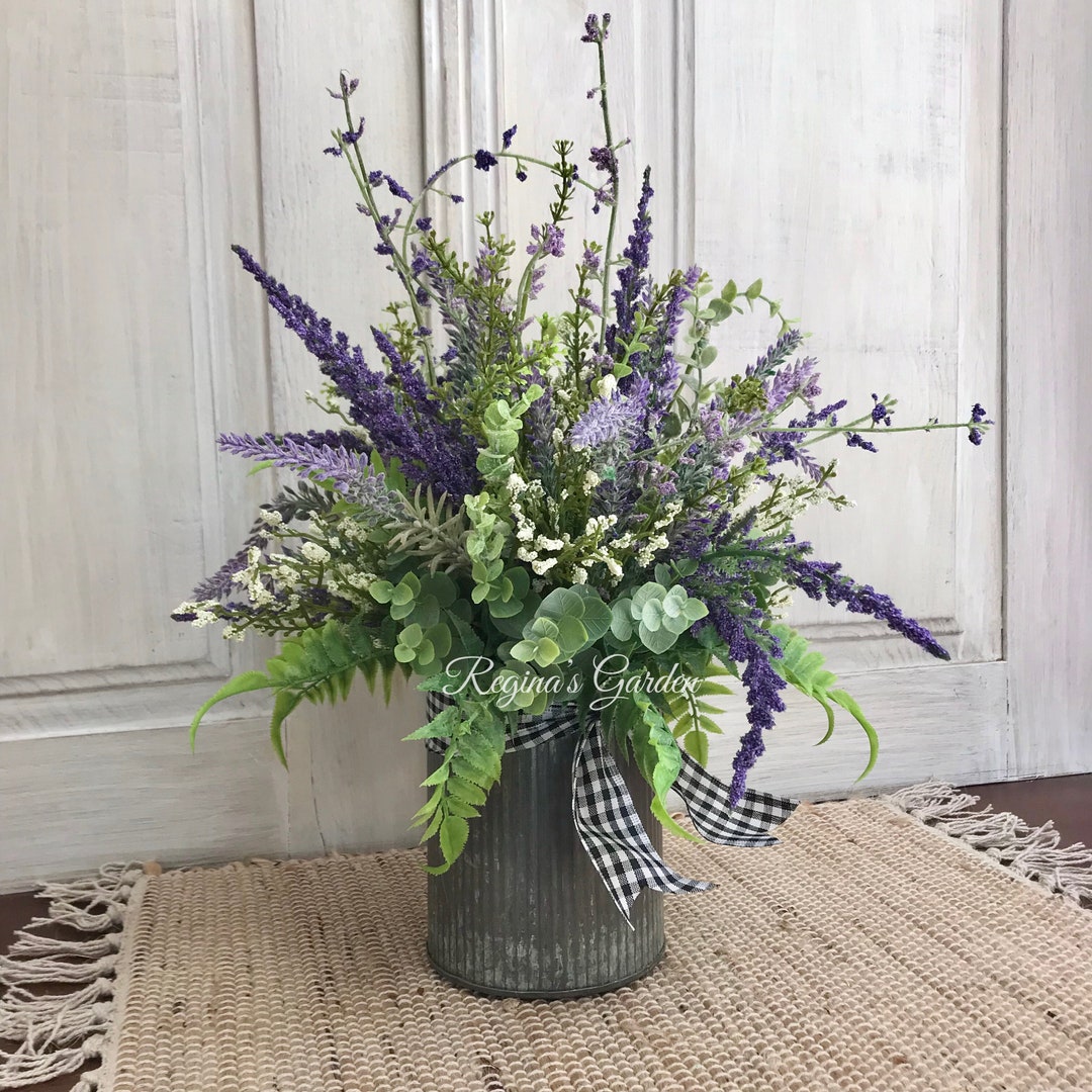 Spring Lavender Basket-modern Farmhouse Centerpiece in Metal Container ...