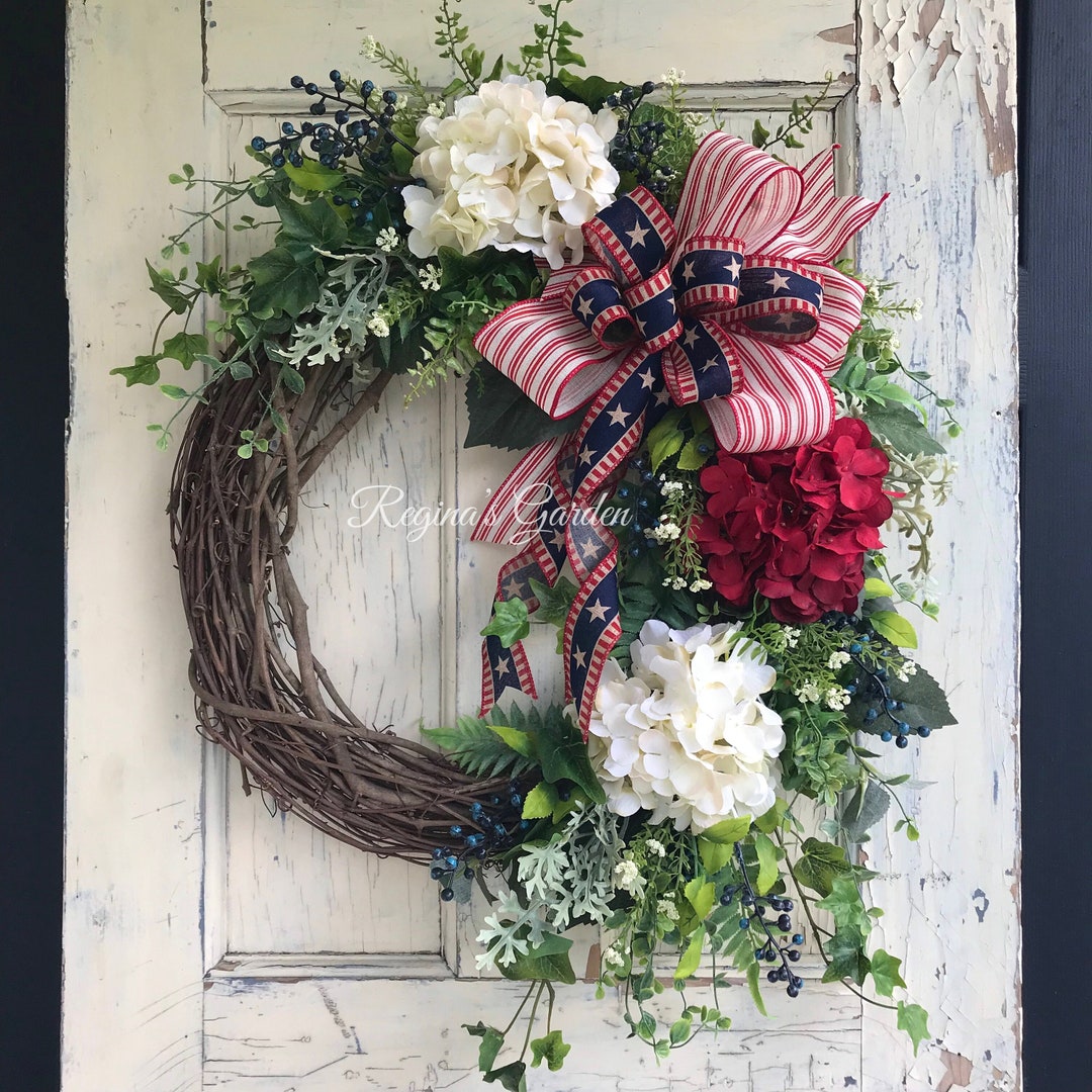 All Season Patriotic Wreath With Hydrangeas-americana Wreath-summer ...