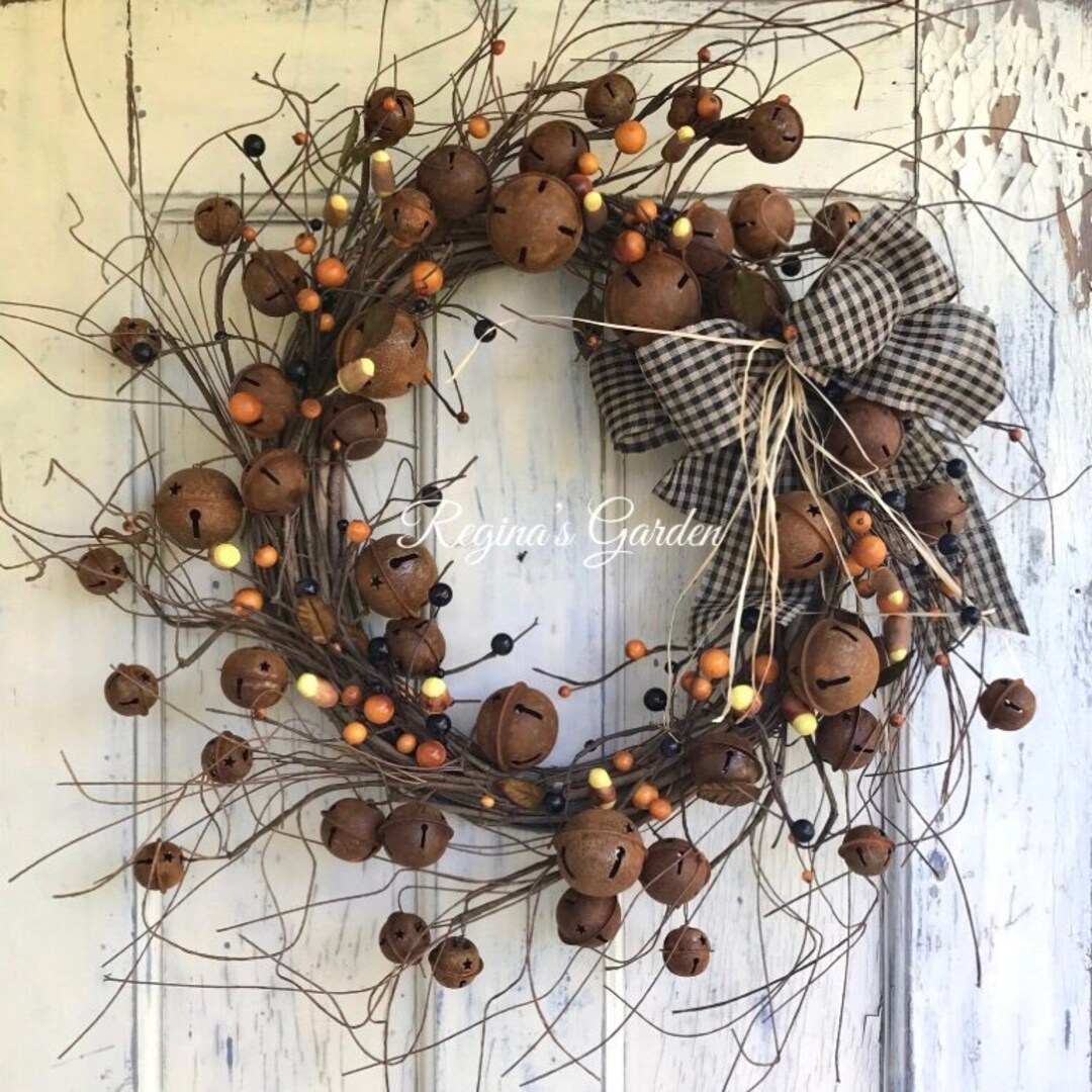 Primitive Halloween Wreath With Candy Corn-vintage Look Rusted Bell ...