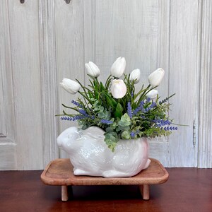 Springtime White Ceramic Rabbit Planter With Real Touch Tulips-easter ...