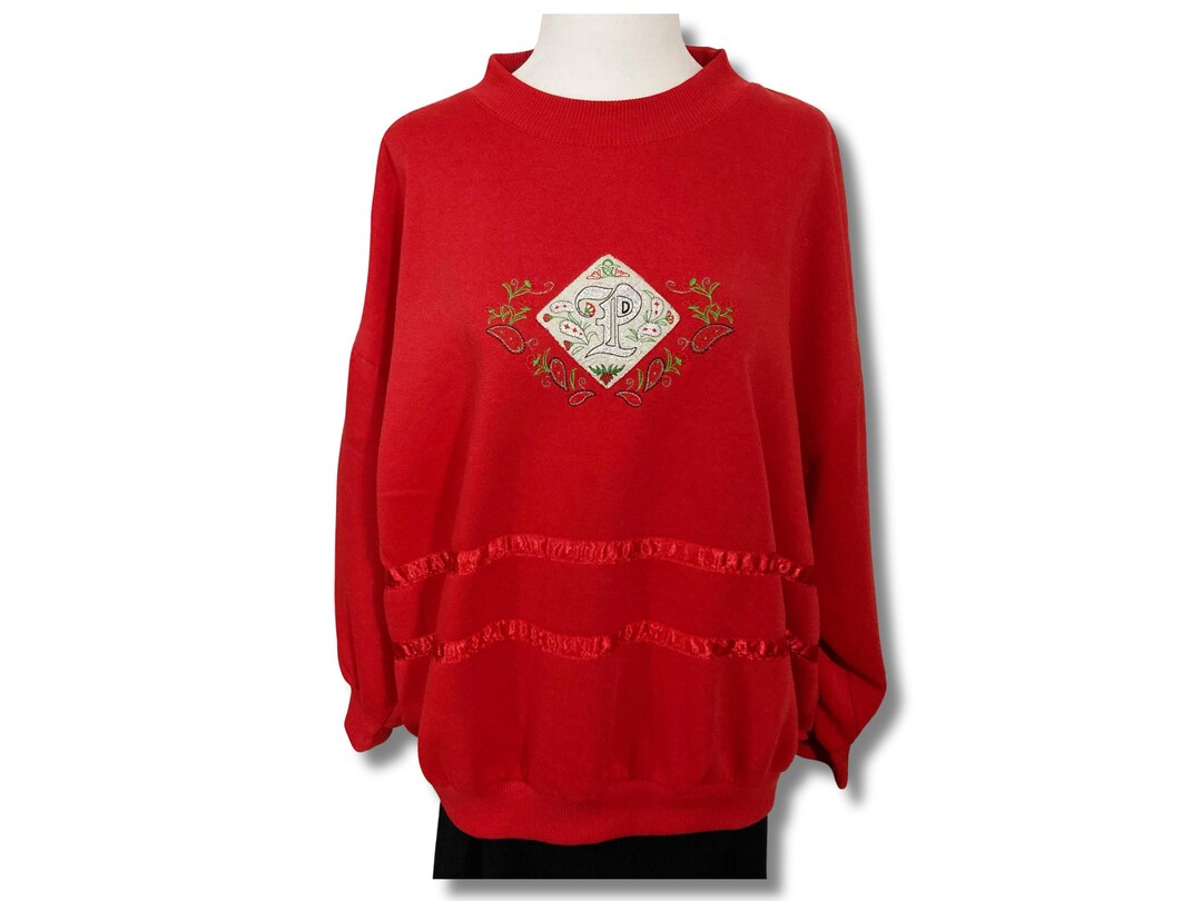 Vintage Plus Size Monogrammed Letter P Red Sweatshirt ~ 1980s 1990s ...