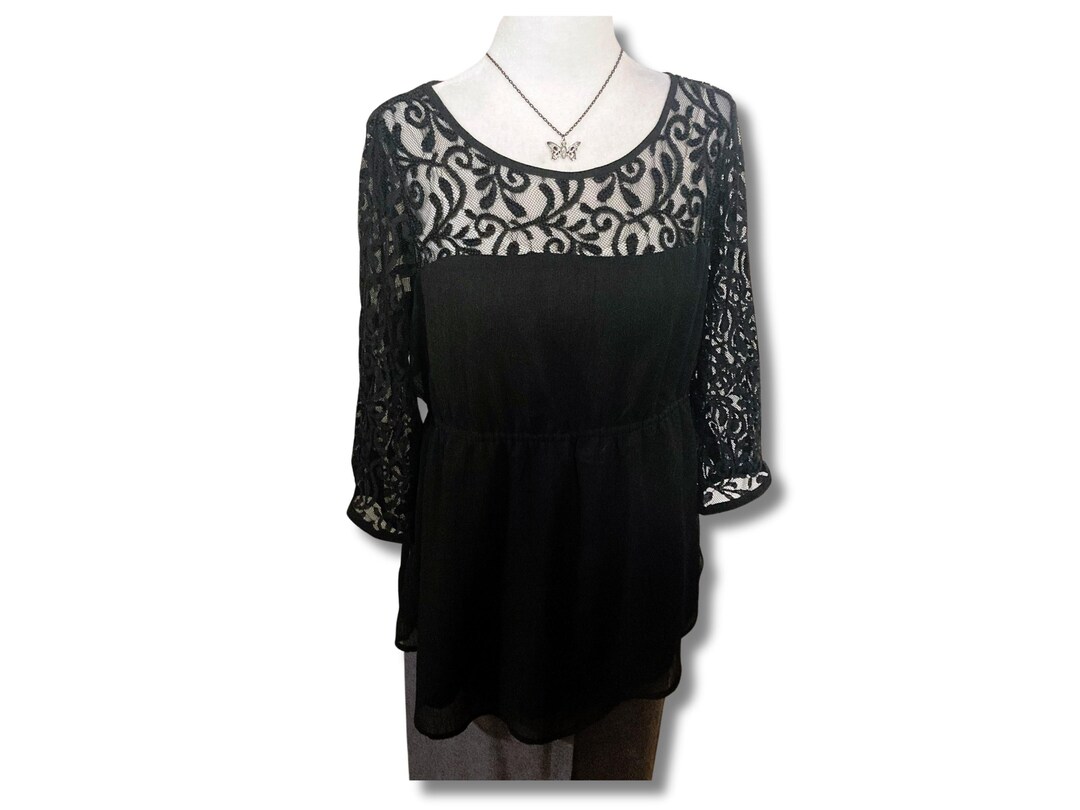 Vintage Black Scrolling Leaves Scoop Neck Mesh Lace Maternity Top ~ H&M ...