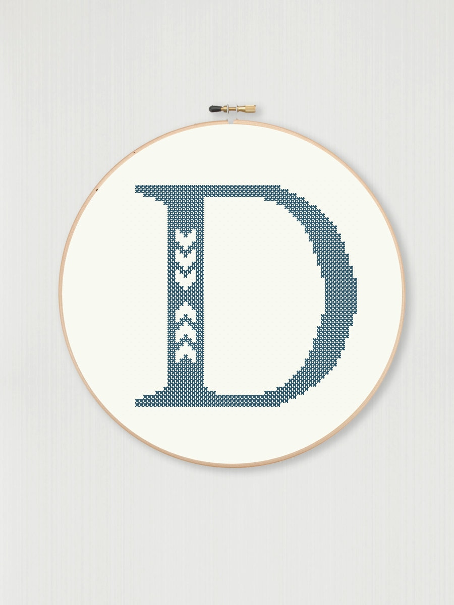 Cross Stitch Letter D Pattern With Chevron Accent, Instant Digital ...
