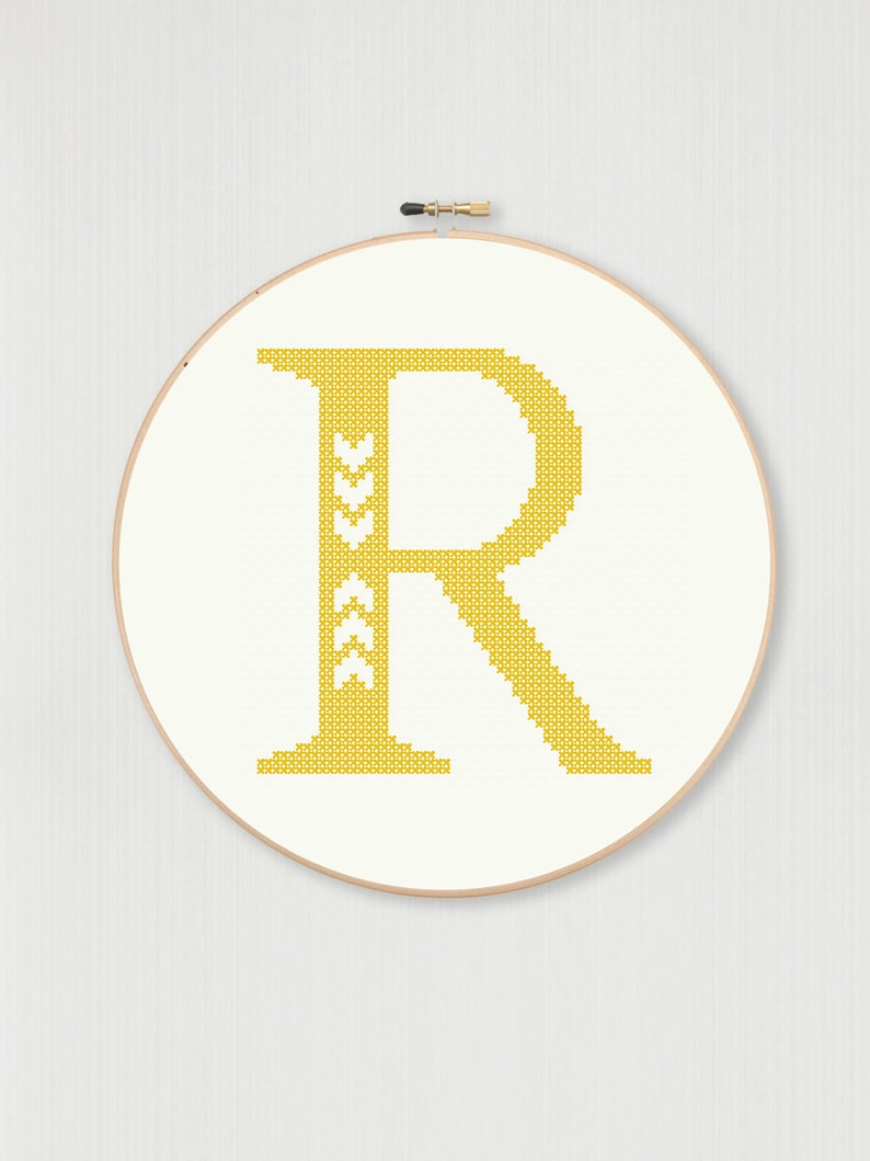 Cross stitch letter R pattern with chevron detail instant | Etsy