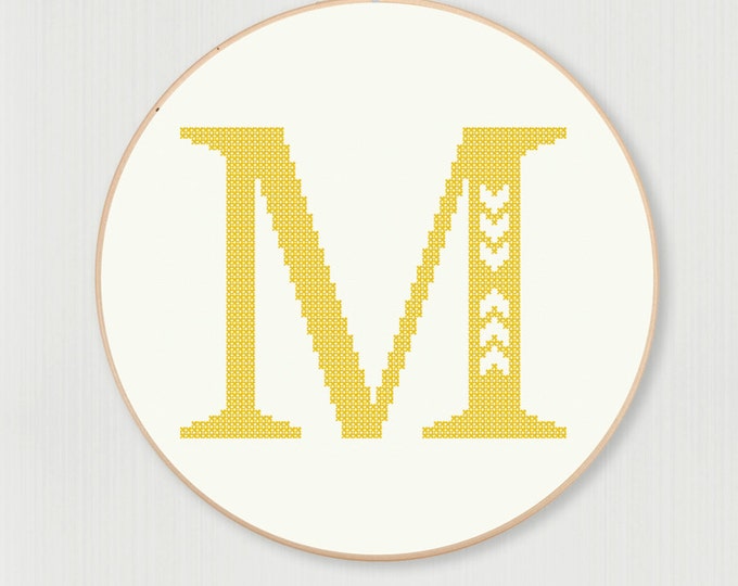 Cross Stitch Letter M Pattern With Chevron Detail, Instant Digital ...