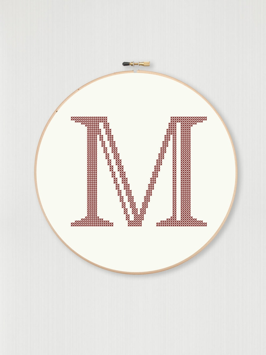 Cross Stitch Letter M Pattern, Castellar Font, Instant Digital Download ...