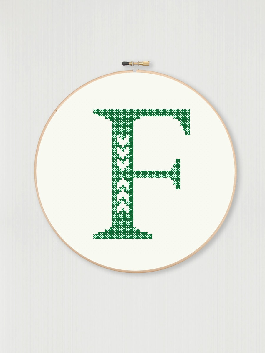Cross Stitch Letter F Pattern With Chevron Accent Instant - Etsy
