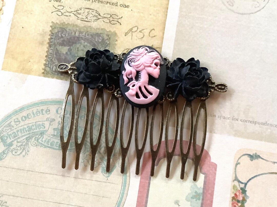 Hair Comb-skull Comb-she Skull-brass Comb-black-gothic Wedding-gift - Etsy