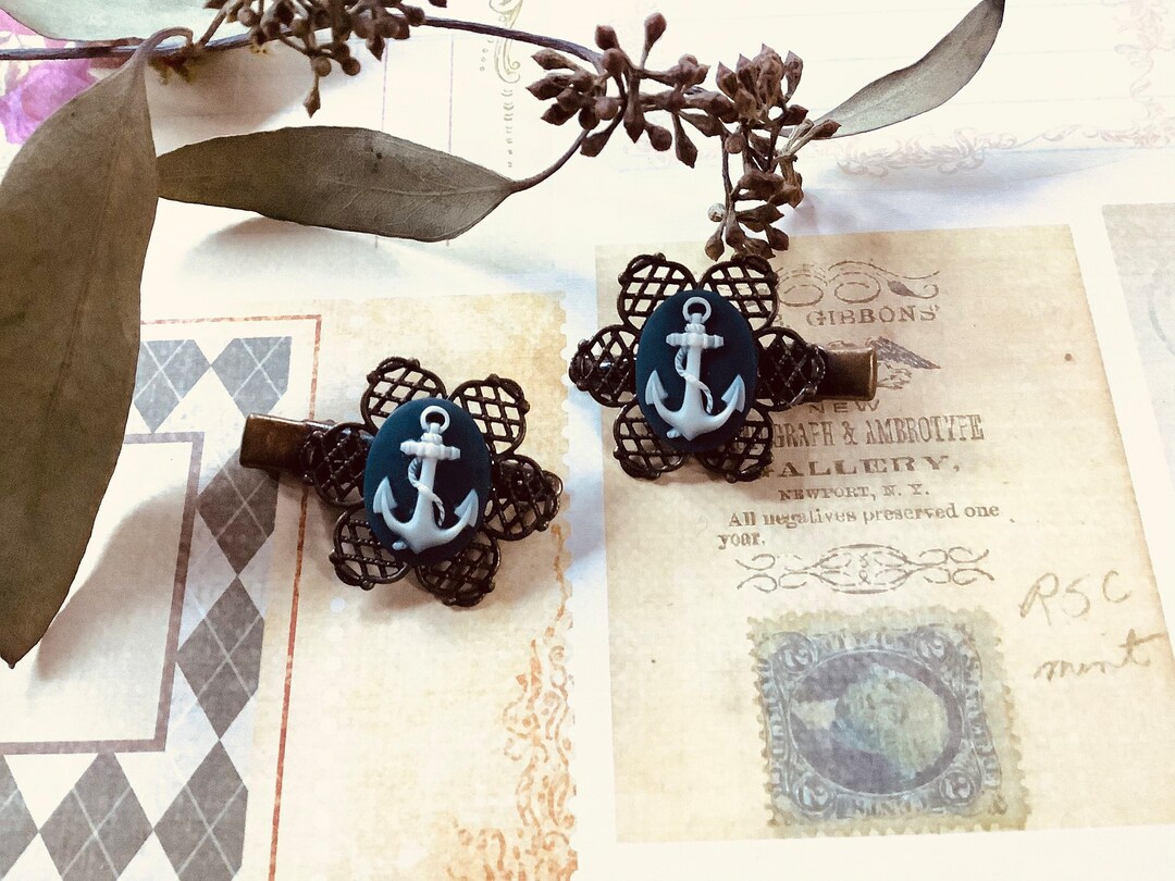 Petite Navy Anchor Brass Alligator Hair Clips - Etsy