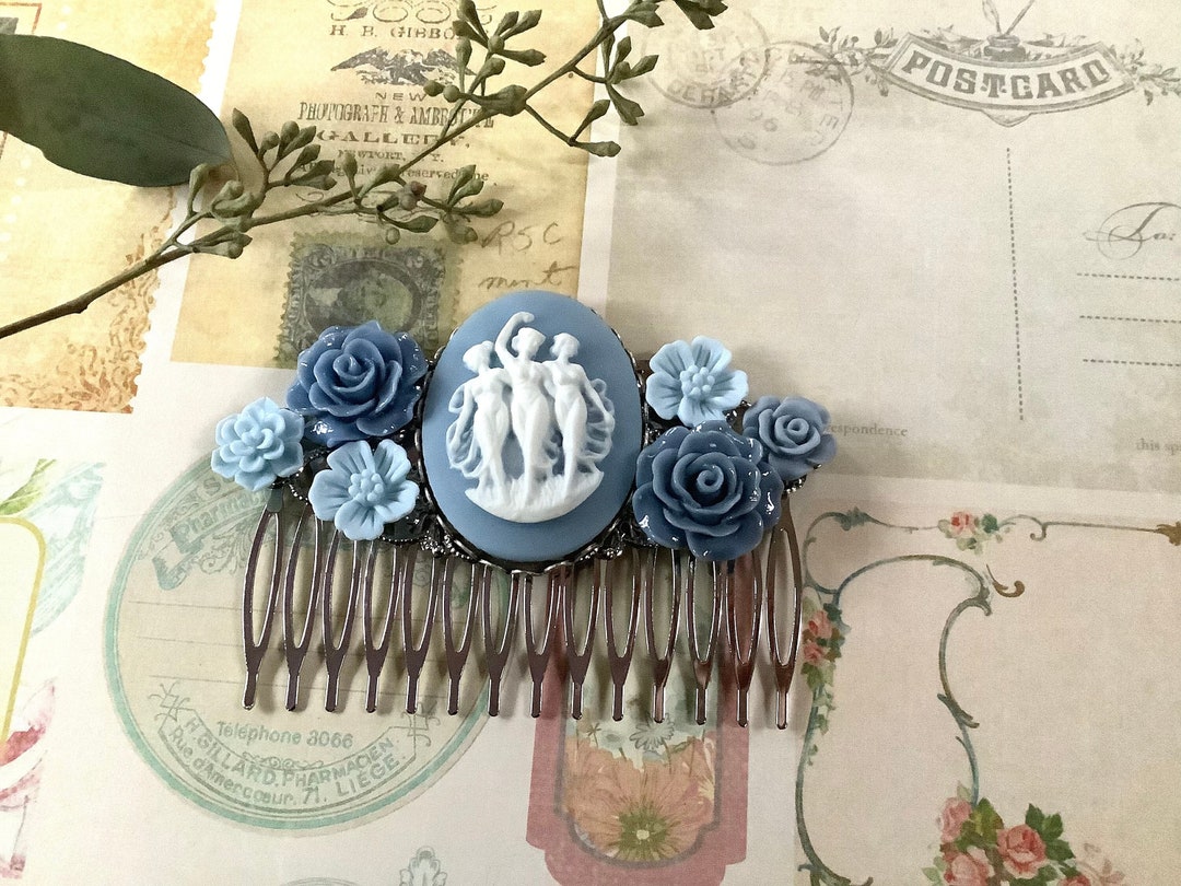 Hair Comb-dancing Muse-blue-flowers-silver Tone Comb-gift-wedding-hair ...