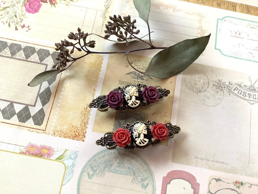 Hair Clip-gothic-gift-she Skull-floral-barrette - Etsy