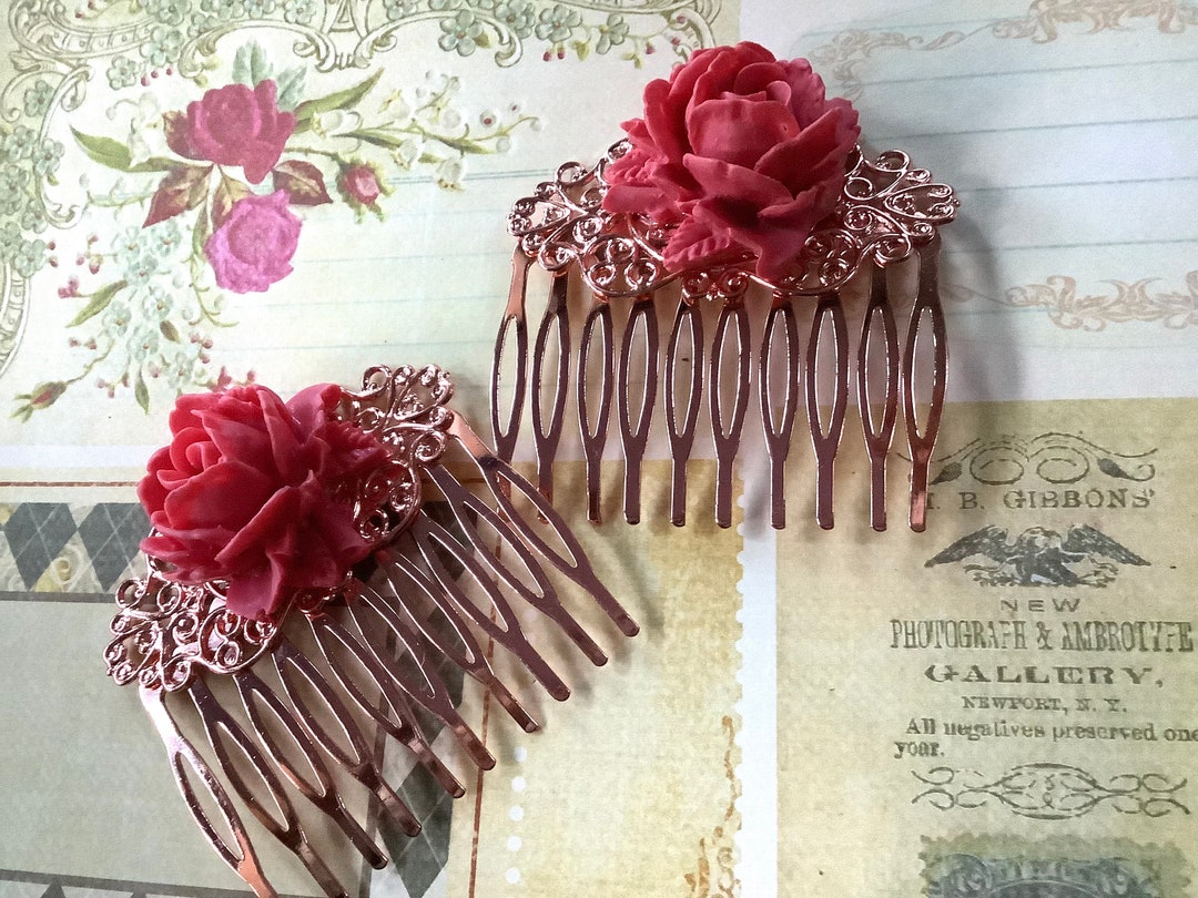 Hair Combs-pink-rose Gold-wedding-birthday-flower Girl-hair Accessory ...