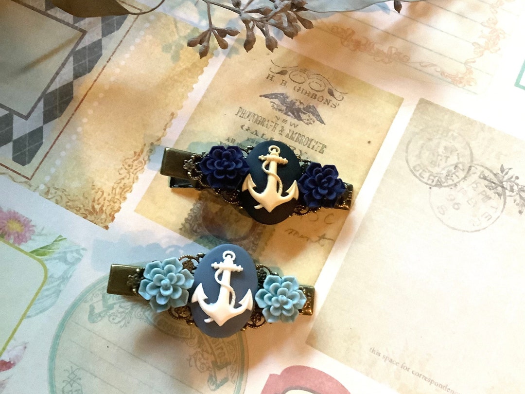 Hair Clip-light Blue-black-anchor Clip-alligator Hair Clip - Etsy