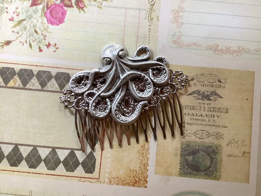 Octopus Hair Comb-antique Silver-brass-gold-octopus-hair Glam - Etsy
