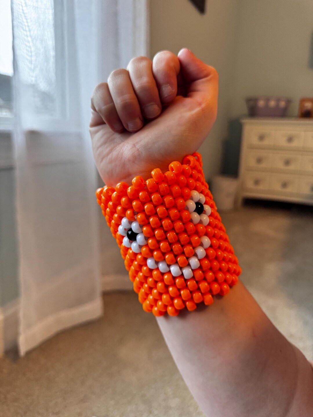 Orange Smiley Face Kandi Cuff Stretch Beaded Bracelet - Etsy