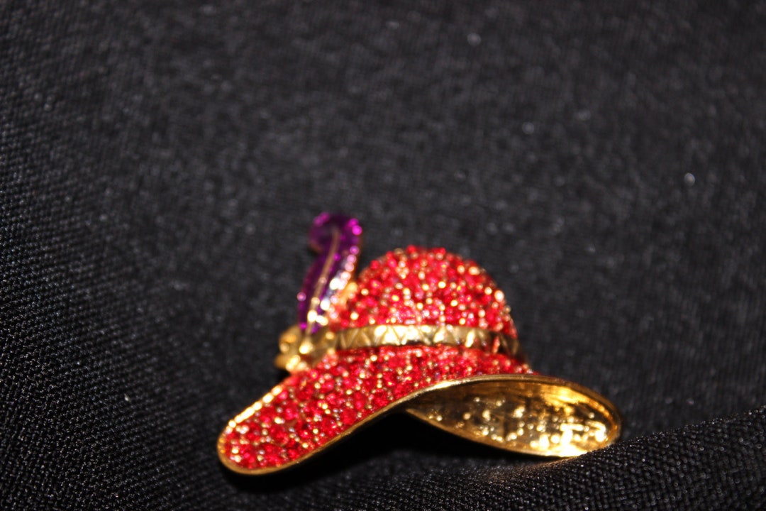 Vintage Rhinestone Red Hat Figural Pin - Unsigned - Etsy