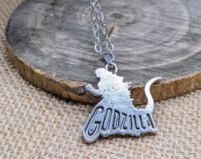 Godzilla Pendant. Gold Plated Chain Necklace - Etsy