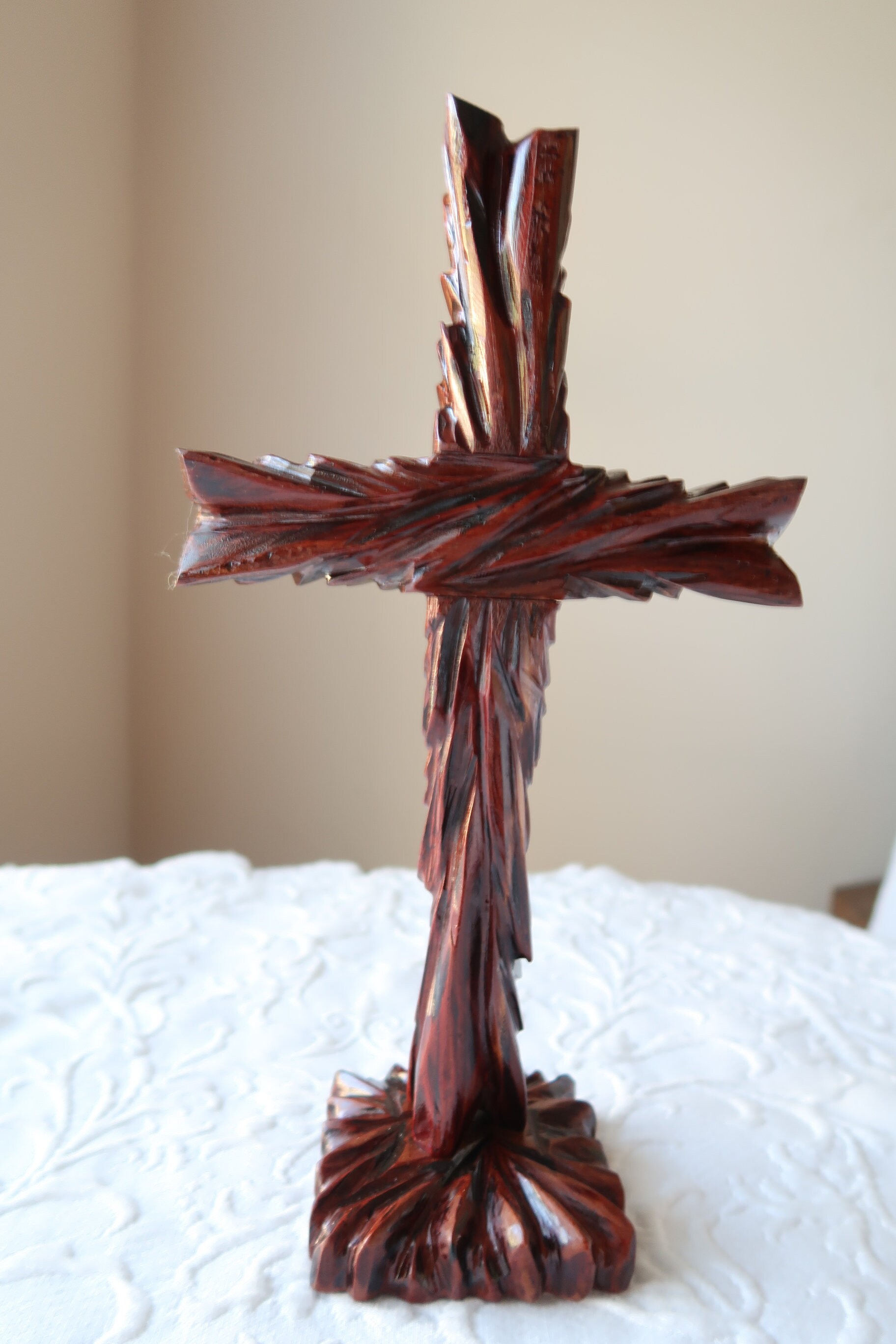 Rustic Carved Freestanding Tabletop Cross Designed by Ches Gonzales. - Etsy