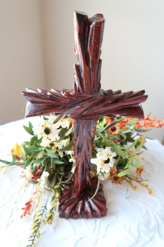 Rustic Carved Freestanding Tabletop Cross Designed by Ches - Etsy