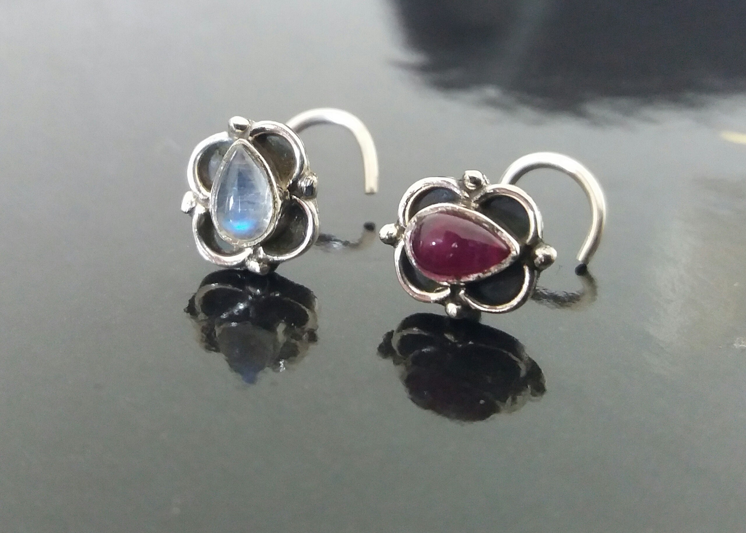 Moon Stone or Ruby Nose Ringnose Ringsilver Nose Ringindian | Etsy
