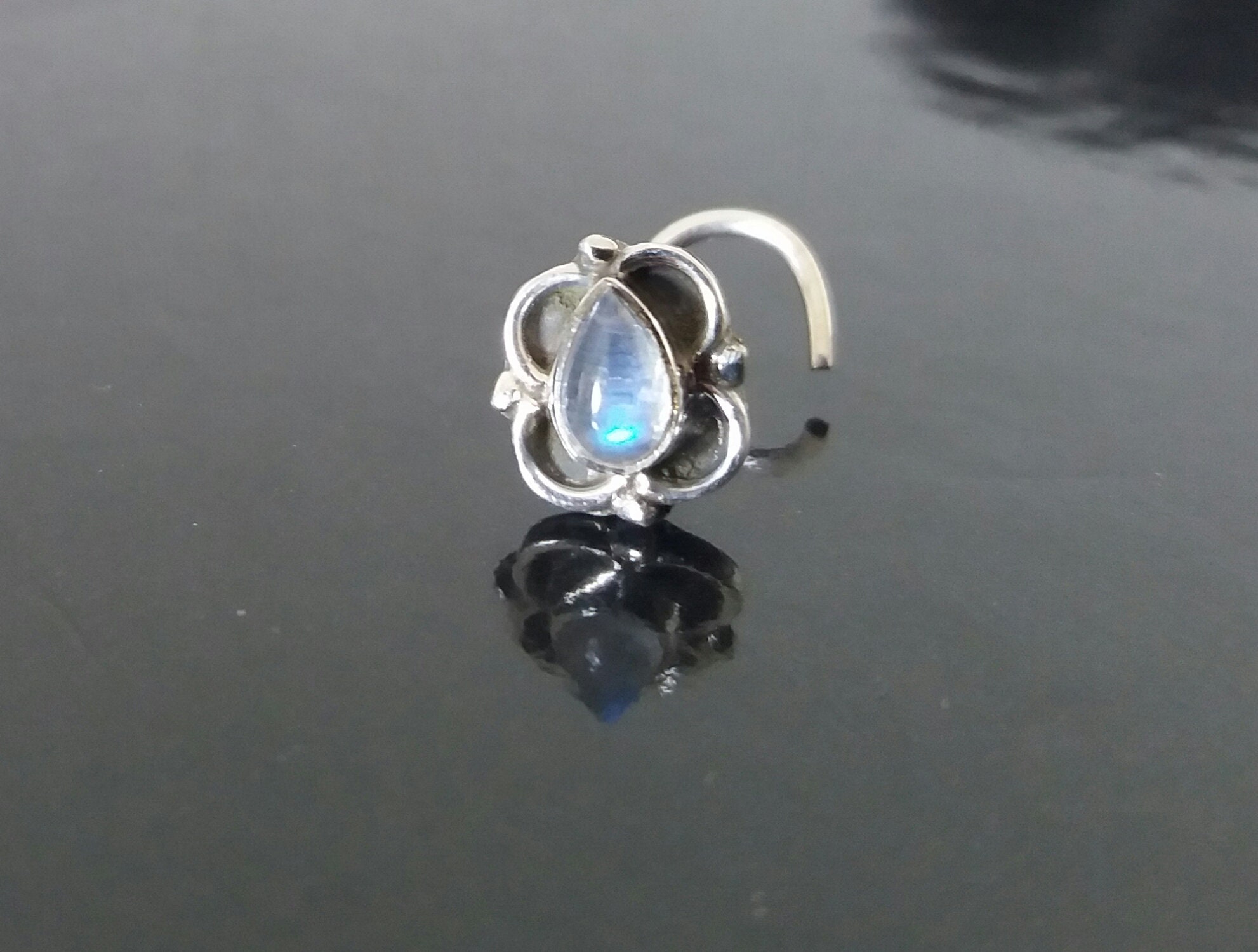 Moon Stone or Ruby Nose Ring,nose Ring,silver Nose Ring,indian Nose ...