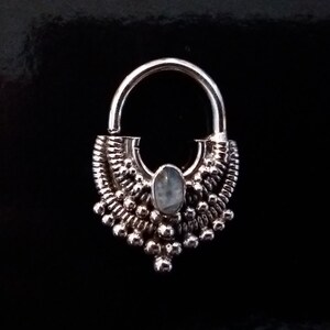 Moon Stone Silver Septum 16 Gauge 3 Rings Septum, 3 Ranks Septum ...